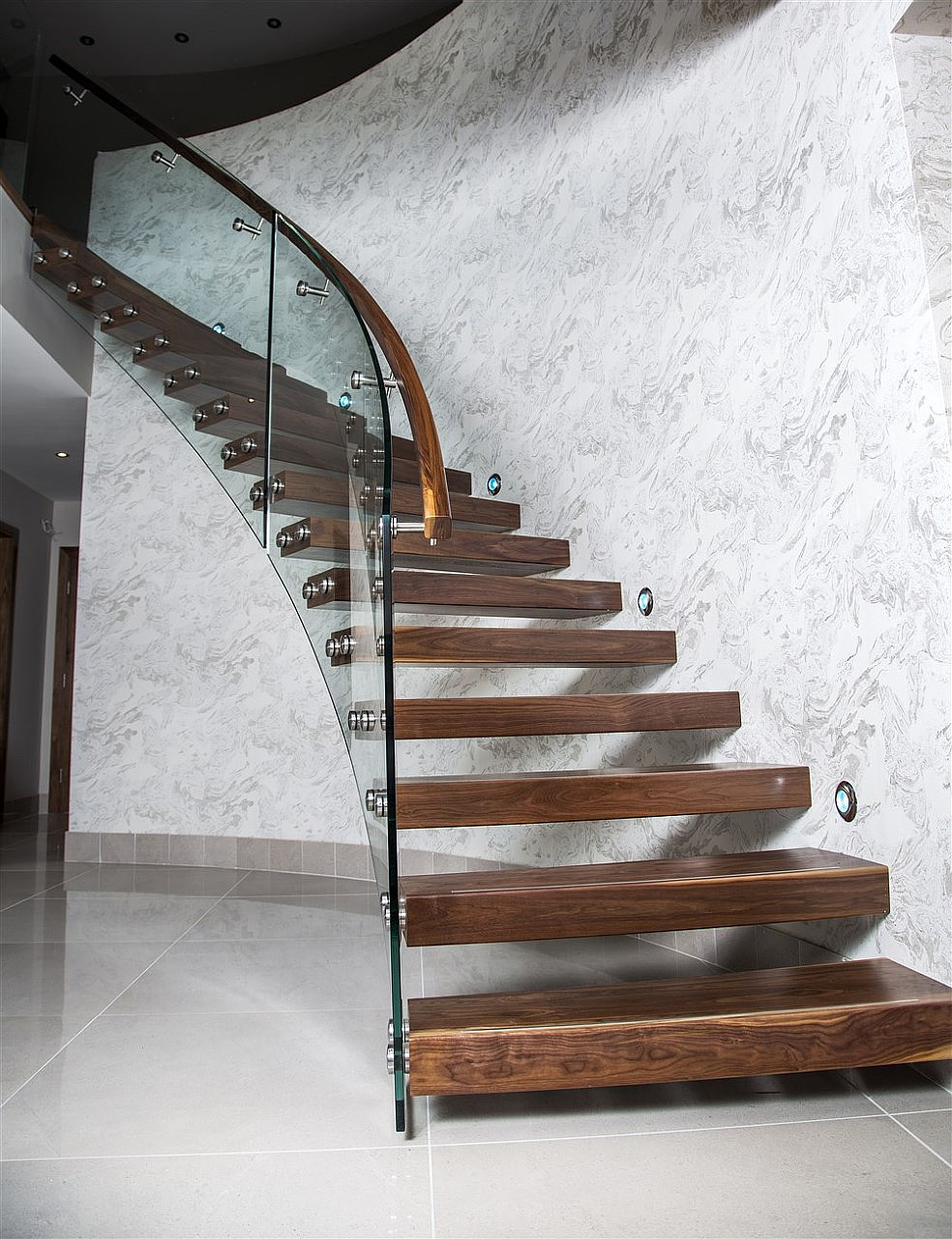Curved floating walnut stairs - Banagher Co. Offaly Ireland