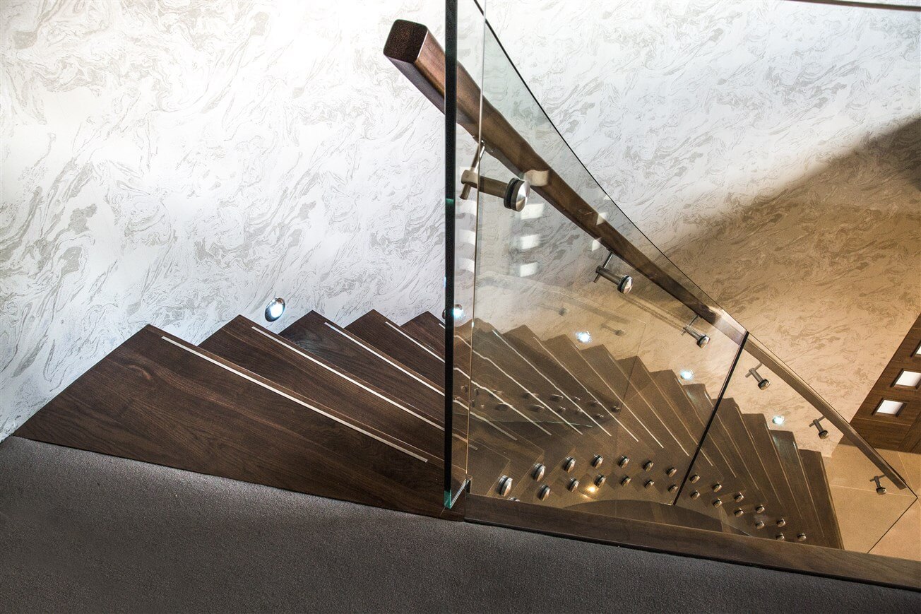 Curved floating walnut stairs - Banagher Co. Offaly Ireland