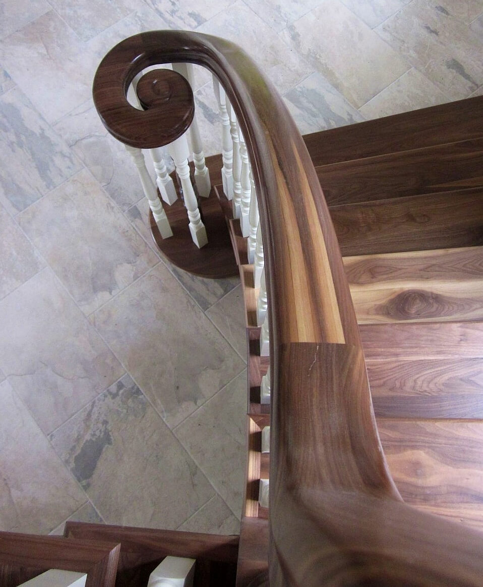 Flared Walnut and Ivory Stairs with Scroll and Wreath - Custom Built ...